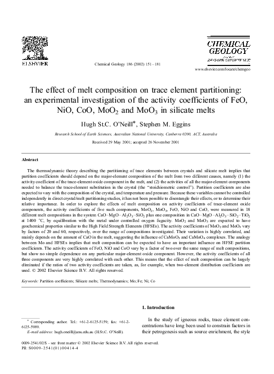 (PDF) The effect of melt composition on trace element partitioning: an experimental ...