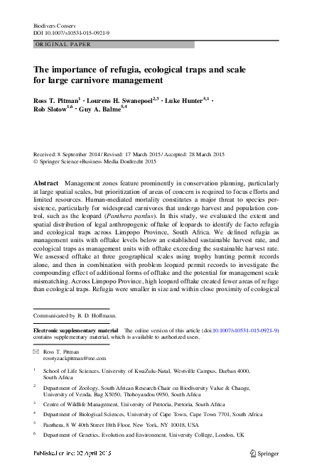 (PDF) The importance of refugia, ecological traps and scale for large ...