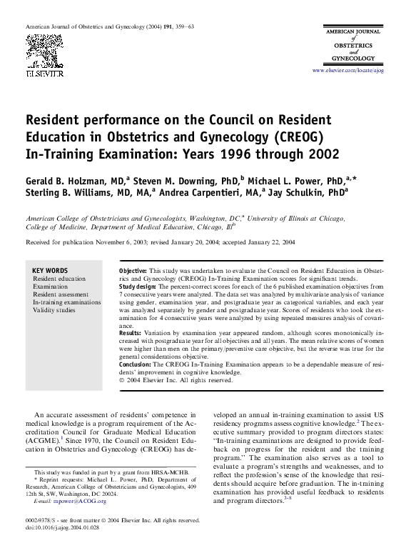 (PDF) Resident performance on the Council on Resident Education in ...