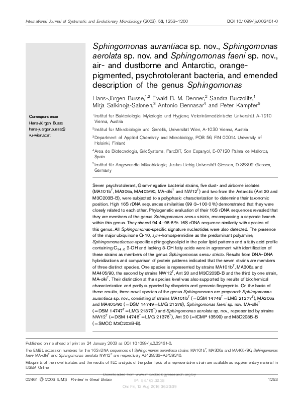 Sphingomonas aurantiaca sp. nov., Sphingomonas aerolata sp. nov. and ...