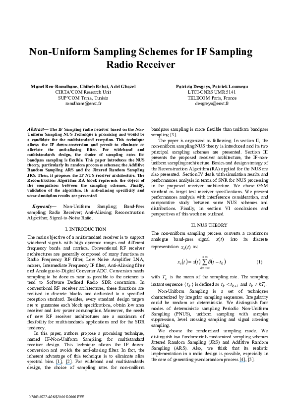(PDF) Non-uniform sampling schemes for IF sampling radio receiver