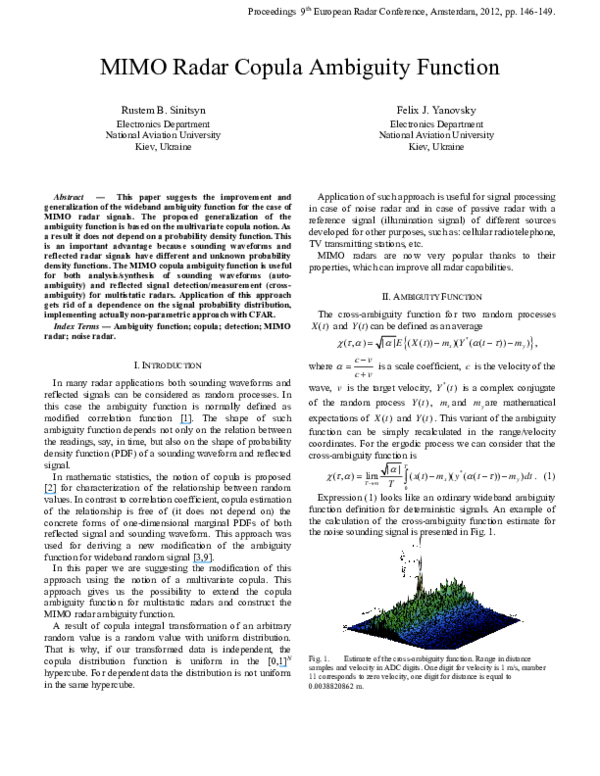 (PDF) MIMO Radar Copula Ambiguity Function