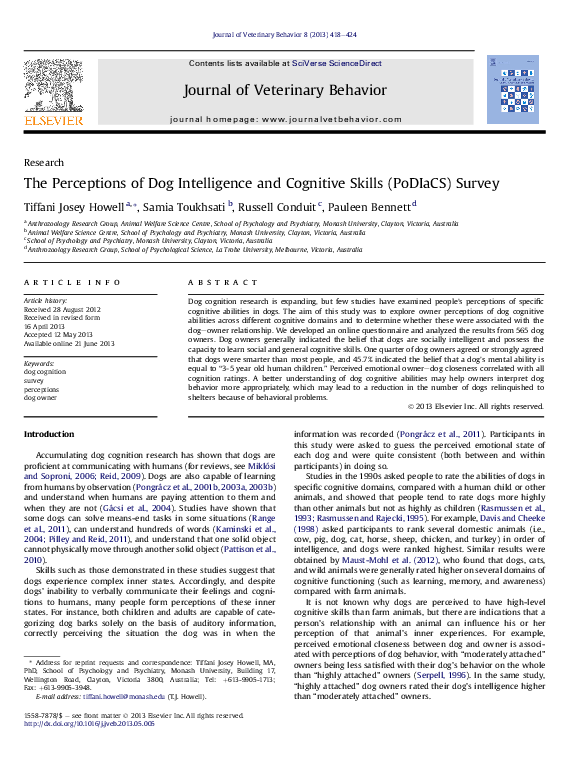 (PDF) The Perceptions of Dog Intelligence and Cognitive Skills (PoDIaCS ...