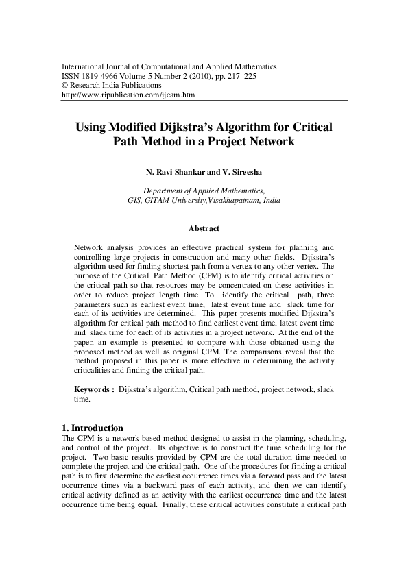 Pdf Using Modified Dijkstras Algorithm For Critical Path Method In A 0585