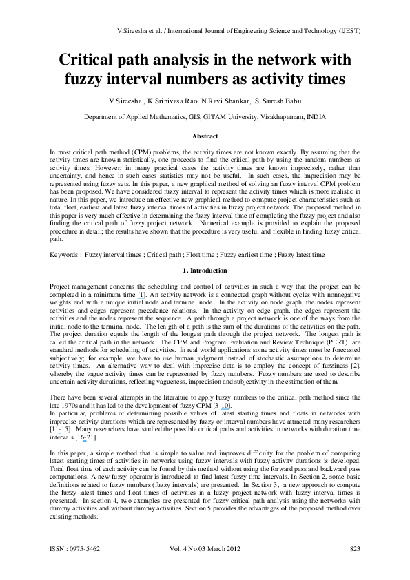 (PDF) Critical path analysis in the network with fuzzy interval numbers as activity times