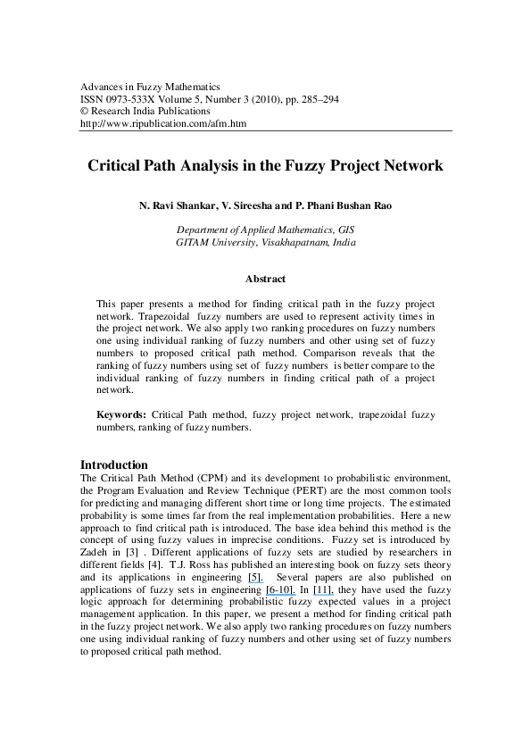 (PDF) Finding Critical Path in Fuzzy Networks
