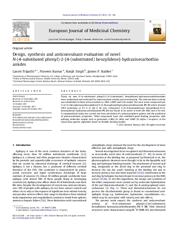 (PDF) Design, synthesis and anticonvulsant evaluation of novel N-(4-substituted phenyl)-2-[4 ...