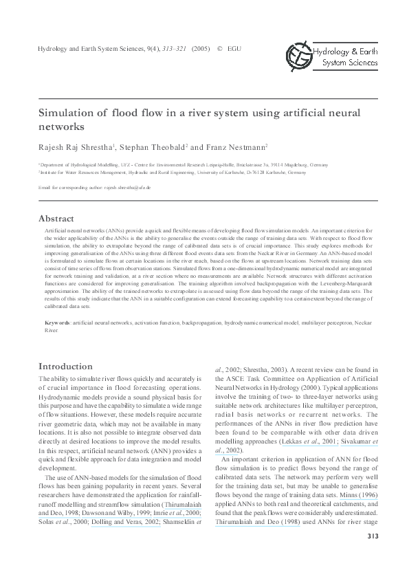 Pdf Simulation Of Flood Flow In A River System Using Artificial
