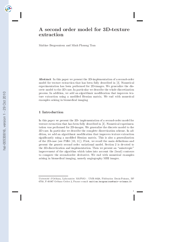Pdf A Second Order Model For 3d Texture Extraction