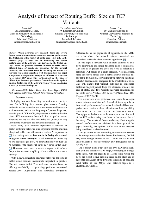 Pdf Analysis Of Impact Of Routing Buffer Size On Tcp Variants