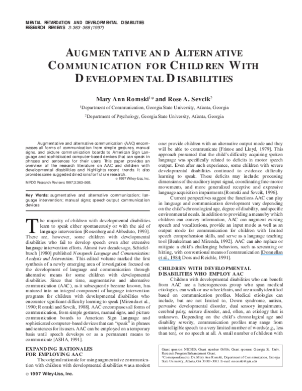 (PDF) Augmentative and alternative communication: A field in transition 1