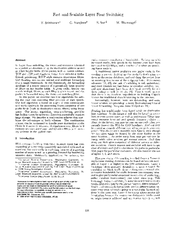 (PDF) Fast and Scalable Layer Four Switching