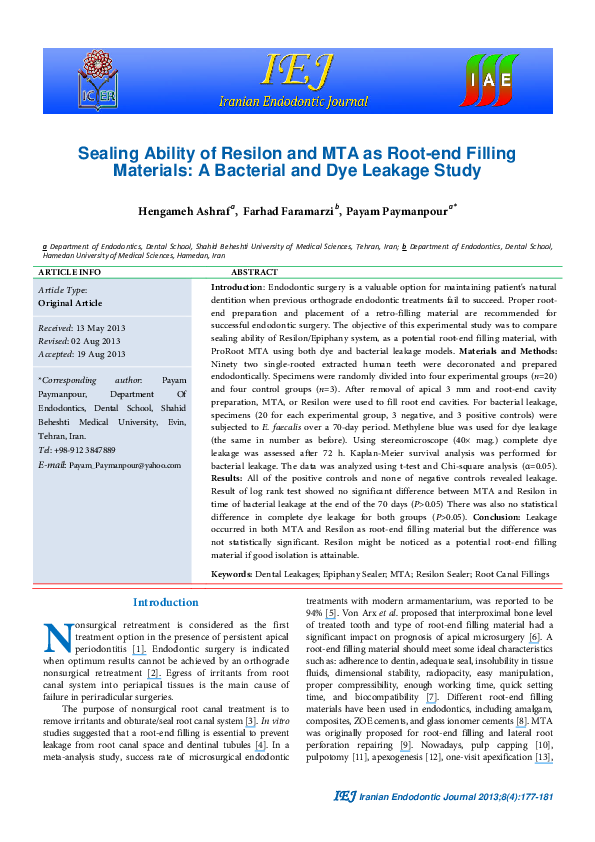 (PDF) Sealing Ability of Resilon and MTA as Root-end Filling Materials ...