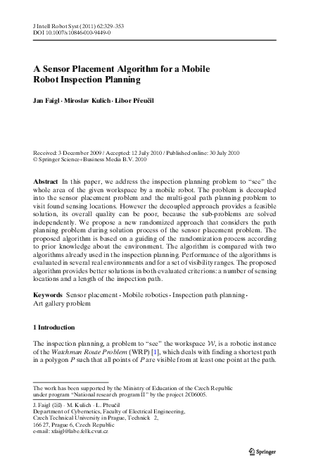 Pdf A Sensor Placement Algorithm For A Mobile Robot Inspection Planning