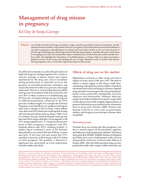 (PDF) Management of drug misuse in pregnancy