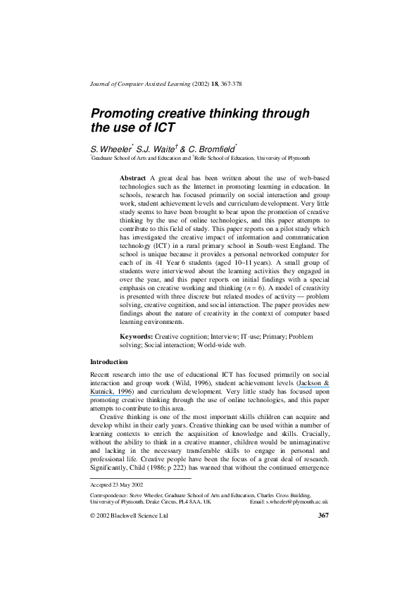 (PDF) Promoting creative thinking through the use of ICT