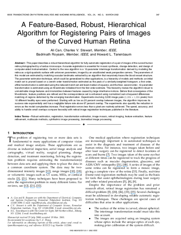 (PDF) A Feature-Based Robust Hierarchical Algorithm for Registration of Pairs of Images of the ...