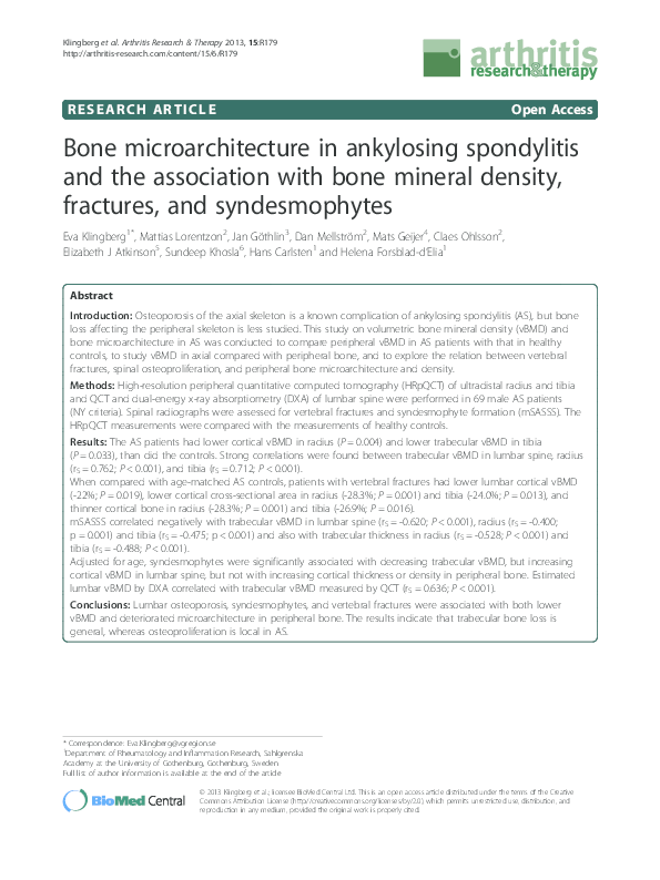 (PDF) Bone microarchitecture in ankylosing spondylitis and the ...