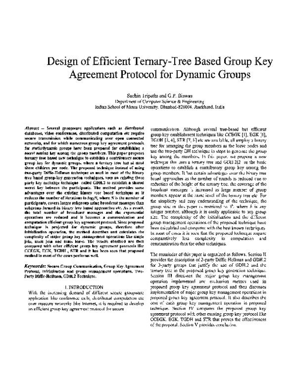 Pdf Design Of Efficient Ternary Tree Based Group Key Agreement Protocol For Dynamic Groups