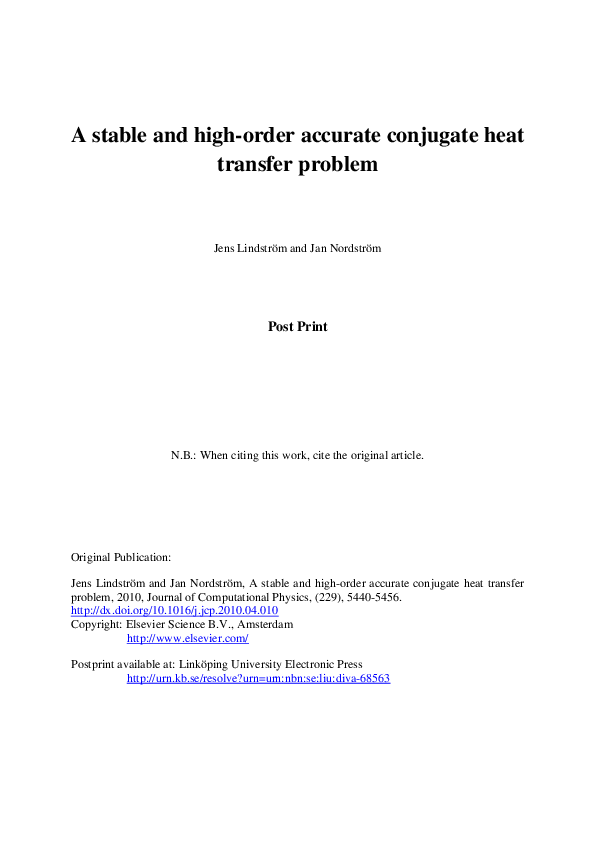 (PDF) A stable and high-order accurate conjugate heat transfer problem