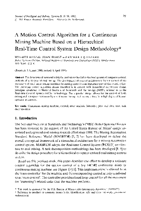 (PDF) A motion control algorithm for a continuous mining machine based on a hierarchical Real ...