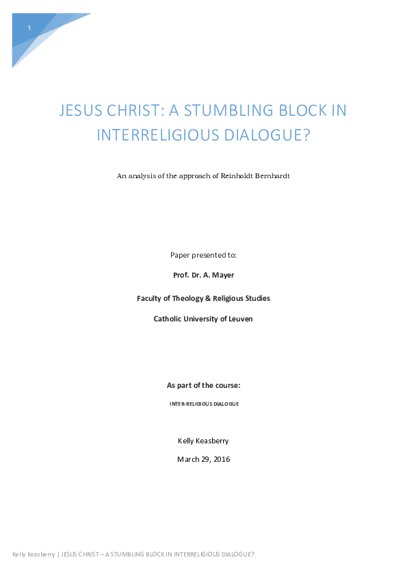 (PDF) Jesus Christ: a stumbling block in interreligious dialogue?