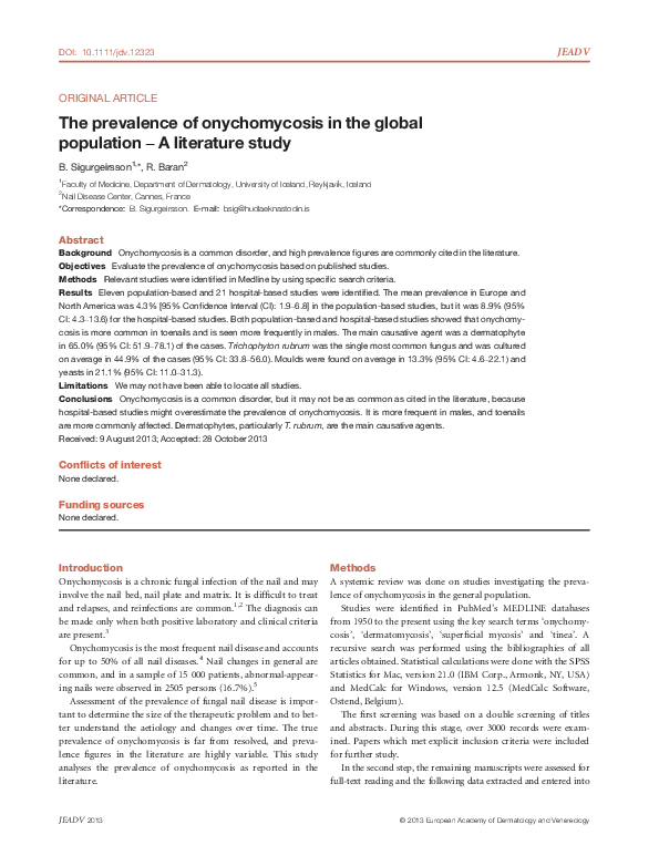 (PDF) The prevalence of onychomycosis in the global population - A ...