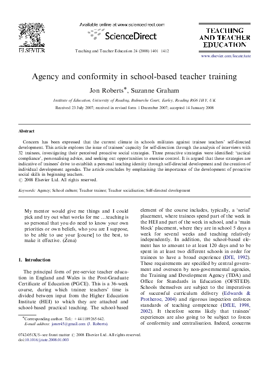(PDF) Agency and conformity in school-based teacher training