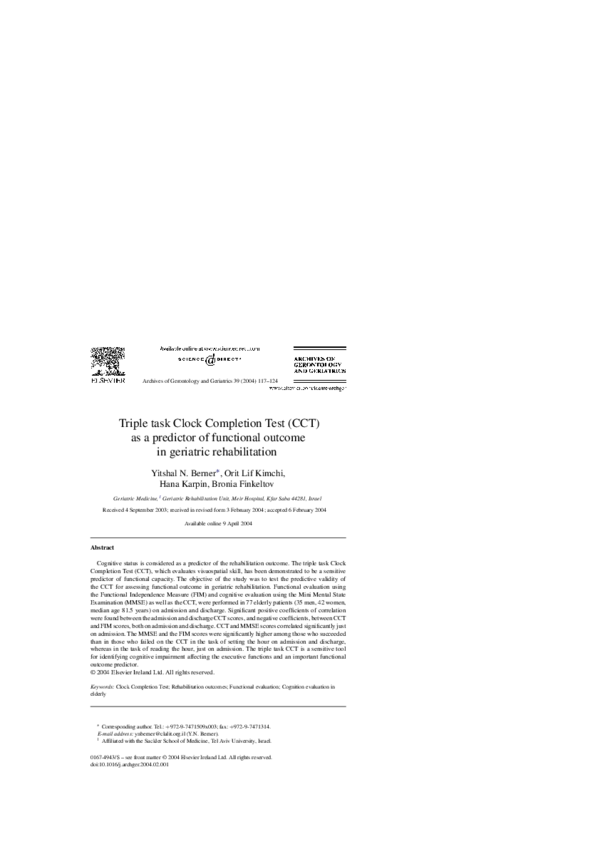 (PDF) Triple task Clock Completion Test (CCT) as a predictor of ...