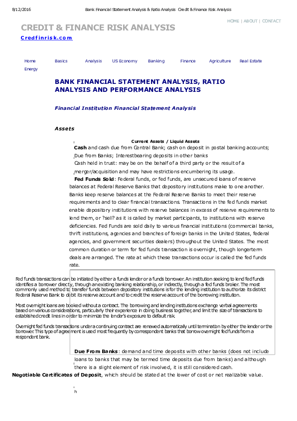 (DOC) Bank Financial Statement Analysis & Ratio Analysis - Credit ...