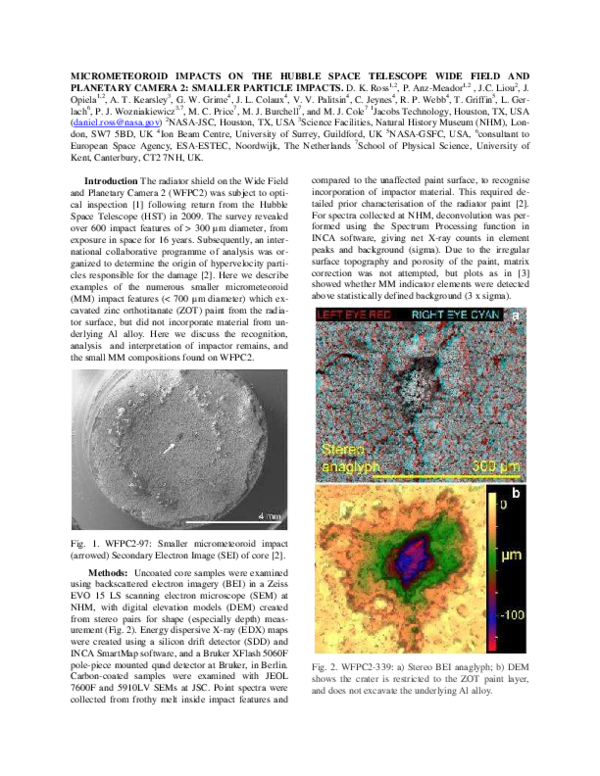 (PDF) Micrometeoroid Impacts on the Hubble Space Telescope Wide Field ...