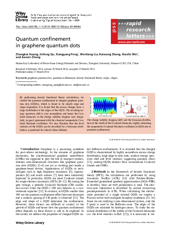 (PDF) Quantum confinement in graphene quantum dots