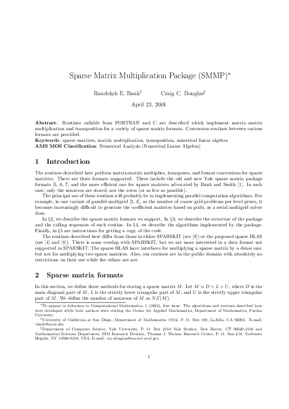 (PDF) Sparse matrix multiplication package (SMMP