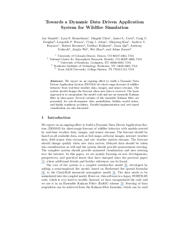 Pdf Towards A Dynamic Data Driven Application System For Wildfire Simulation