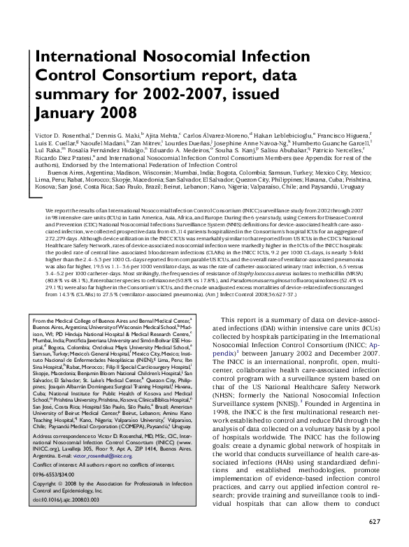 (PDF) International Nosocomial Infection Control Consortium (INICC ...