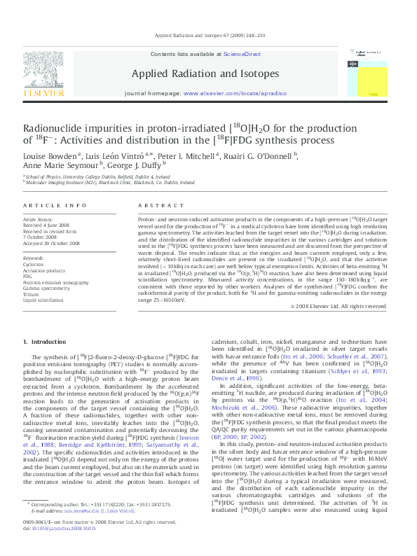 (PDF) Radionuclide impurities in proton-irradiated [ 18O]H 2O for the ...