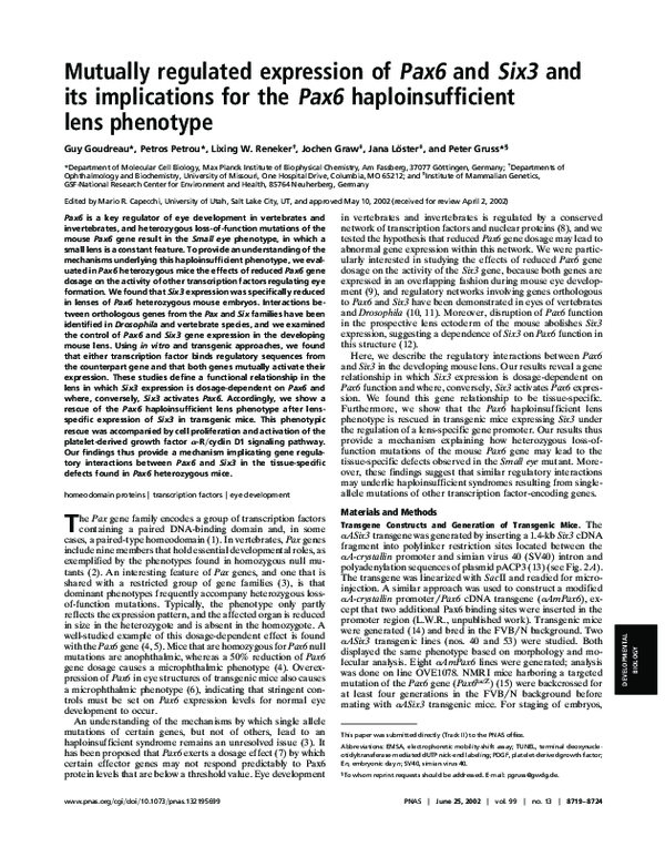 (PDF) Mutually regulated expression of Pax6 and Six3 and its ...
