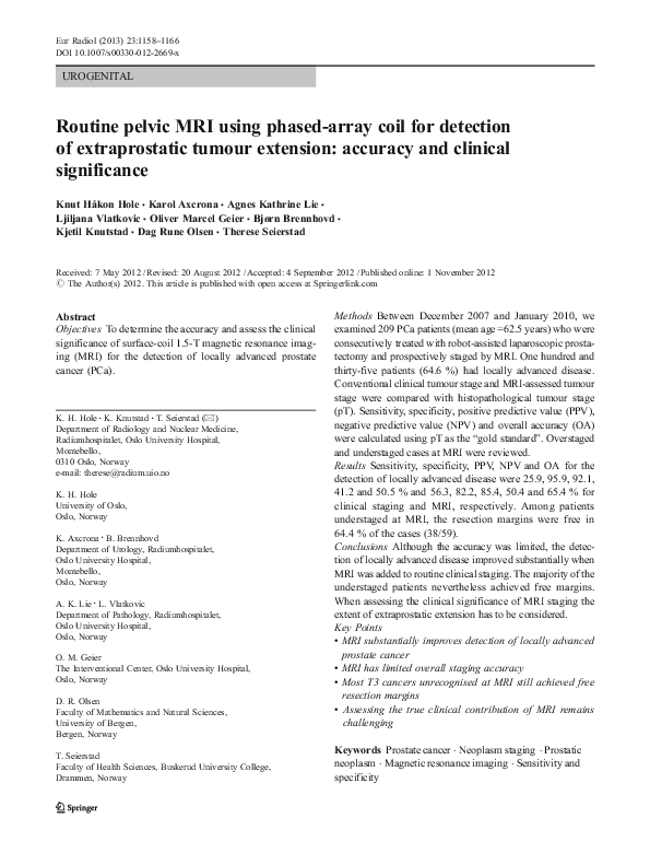 Pdf Routine Pelvic Mri Using Phased Array Coil For Detection Of