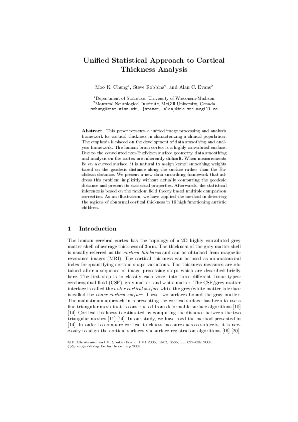 (PDF) Unified Statistical Approach to Cortical Thickness Analysis