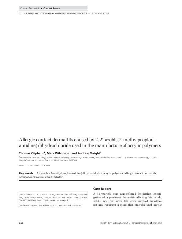 (PDF) Allergic contact dermatitis caused by 2,2′-azobis(2-methylpropion ...