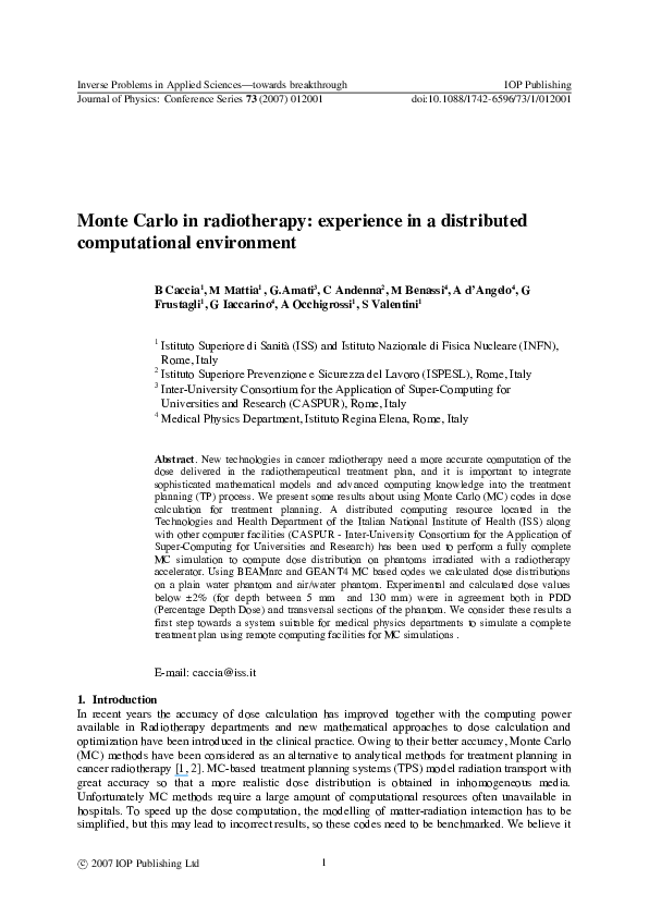 Pdf Monte Carlo In Radiotherapy Experience In A Distributed Computational Environment