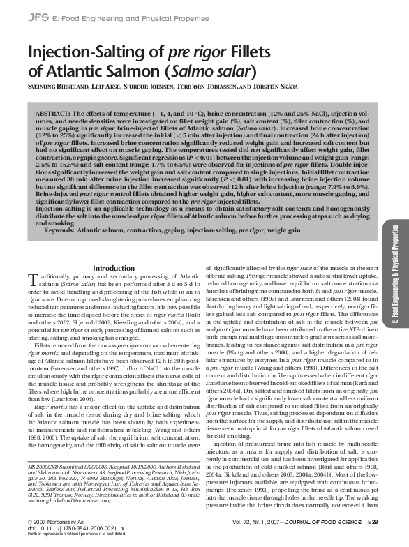 (PDF) Injection-Salting of pre rigor Fillets of Atlantic Salmon (Salmo ...