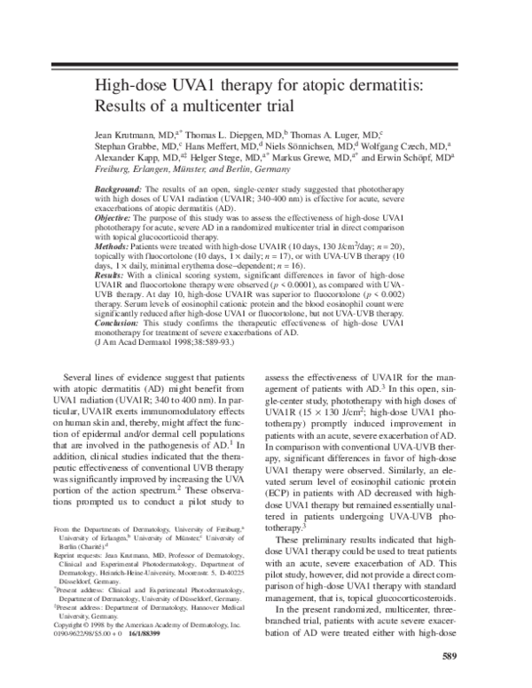 (PDF) High-dose UVA1 therapy for atopic dermatitis: Results of a ...