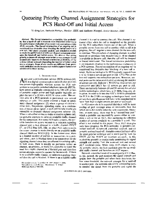 (PDF) Queueing priority channel assignment strategies for pcs hand-off and initial access