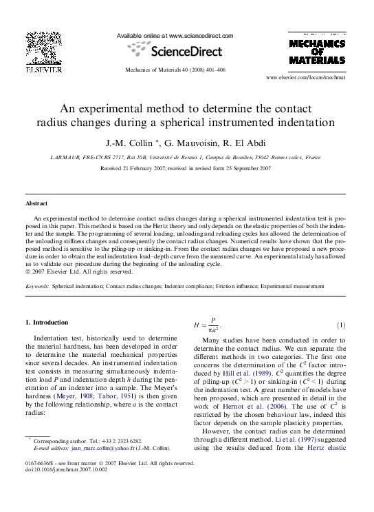 (PDF) An experimental method to determine the contact radius changes during a spherical ...