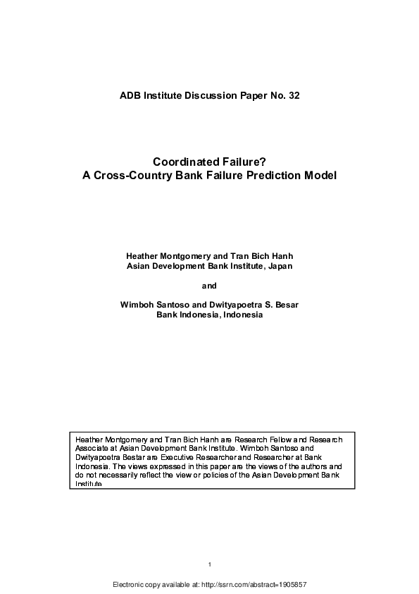 (PDF) Coordinated failure? a cross-country bank failure prediction model