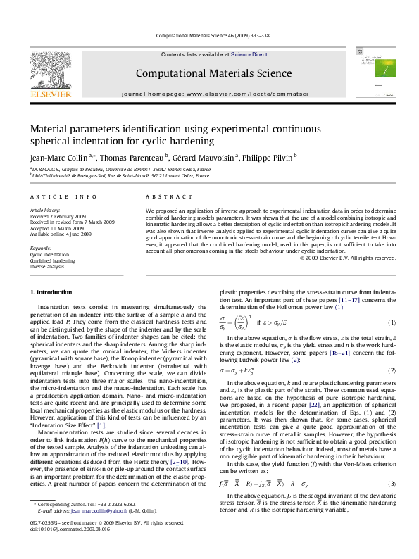 (PDF) Material parameters identification using experimental continuous spherical indentation for ...