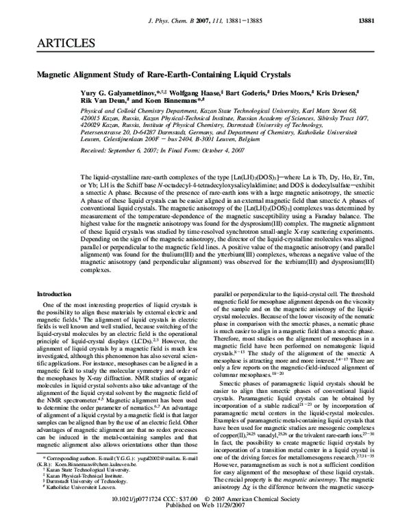 (PDF) Magnetic Alignment Study of Rare-Earth-Containing Liquid Crystals ...