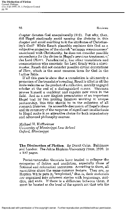 (PDF) Dorrit Cohn. The Distinction of Fiction. Clio 29 (1999), 86-91.