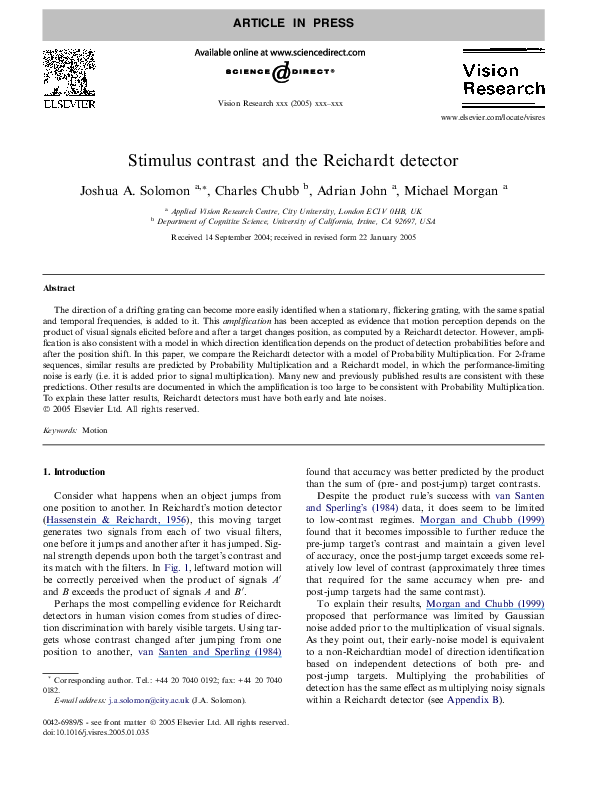 (PDF) Stimulus contrast and the Reichardt detector
